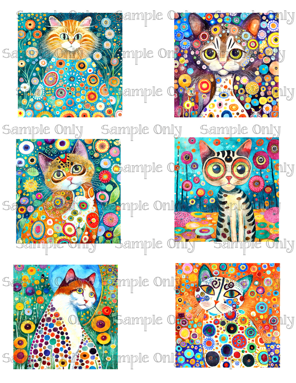 3 Inch Klimt Style Painted Cats Set 2 Image Sheet For Polymer Clay Tra ...