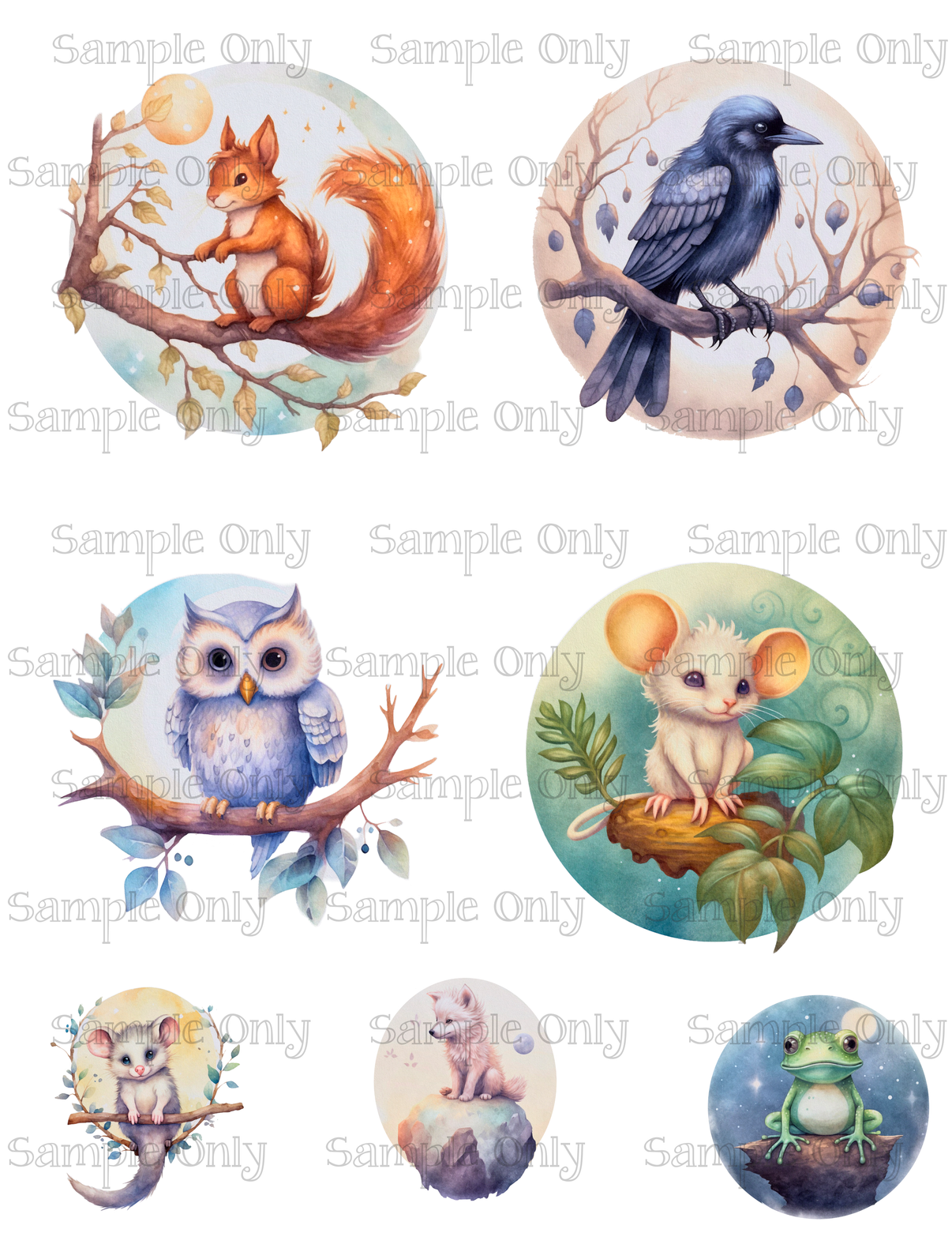 3.5 Inch Animals In The Moonlight Set-03 Image Sheet For Polymer Clay ...